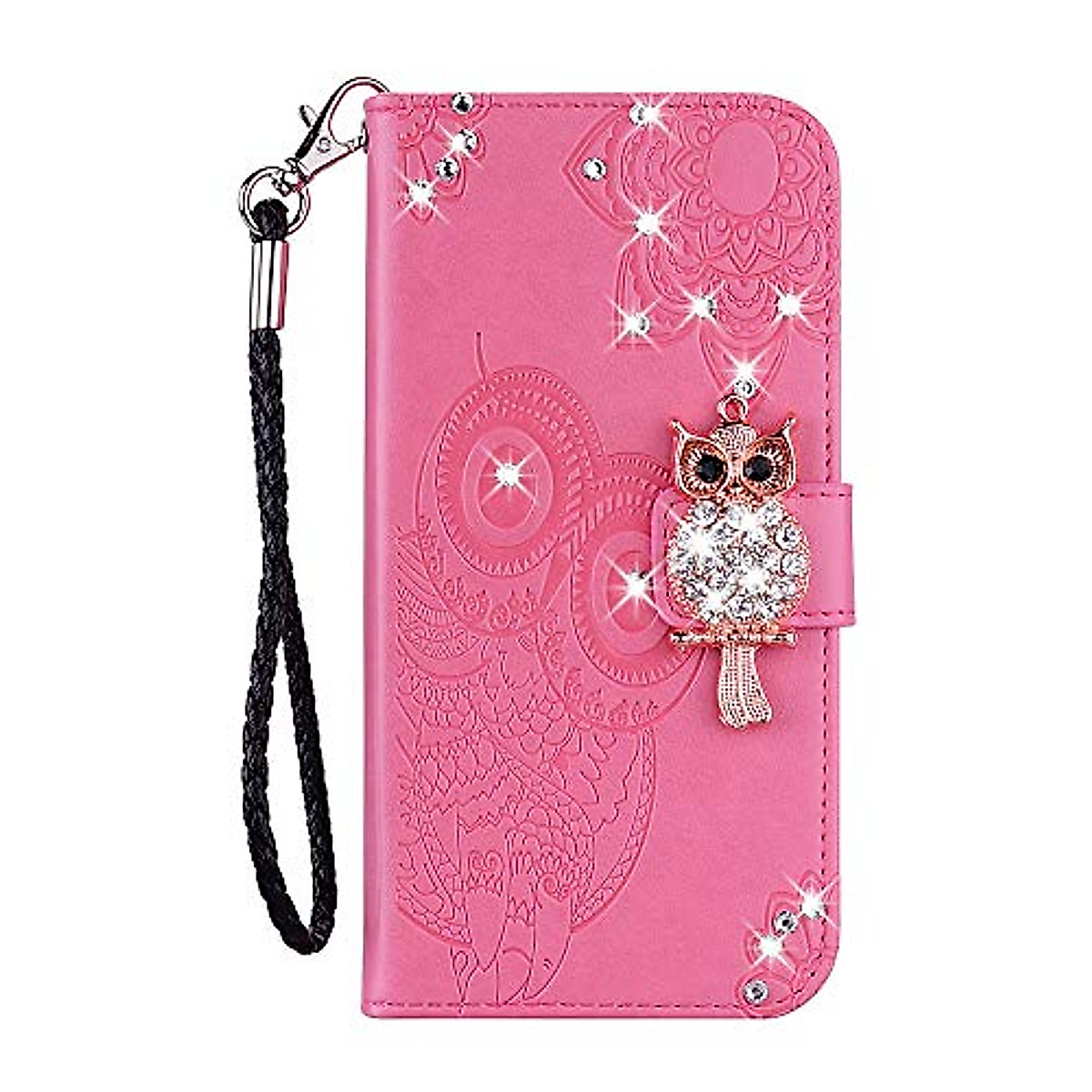 COTDINFORCA Compatible with Xiaomi Redmi Note 8 Case Glitter Wallet Case Leather with Card Slots Flip Case for Women Crystal Owl Embossing Shockproof Case for Xiaomi Redmi Note 8 Pink YK