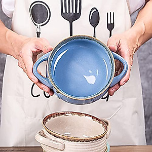 Cutiset 20 Ounce Fancy Glazed Ceramic Soup Bowls with Handles,for French Onion, Soup, Chili, Set of 4