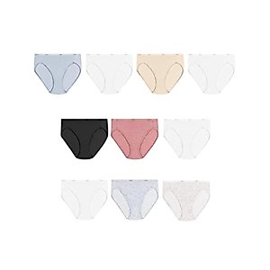 Hanes womens Panties Pack, 100% Cotton Underwear, Moisture-wicking Underwear, Ultra-soft and Breathable, Tagless Underwear, 10 Pack - Hi Cut Assorted, 7 US