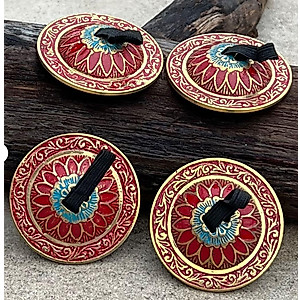 2 Pairs Brass Floral Finger Cymbals Zills for Belly Dancing (Red)