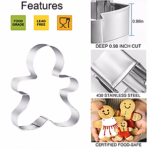 3PCS Gingerbread Man Cookie Cutters, 5.12" 4.34" 3.42" Large Christmas Cookie Cutters -Stainless Steel Holiday Cookie Cutters Shapes for Baking Gift