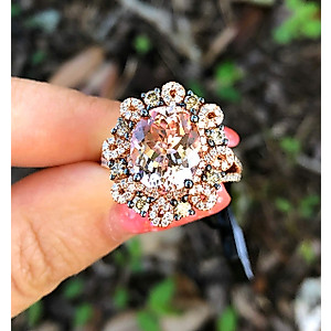 LEVIAN Ring Peach Morganite Chocolate and Vanilla Diamond 3.21 cttw 14K Rose Gold Size 7 NEW