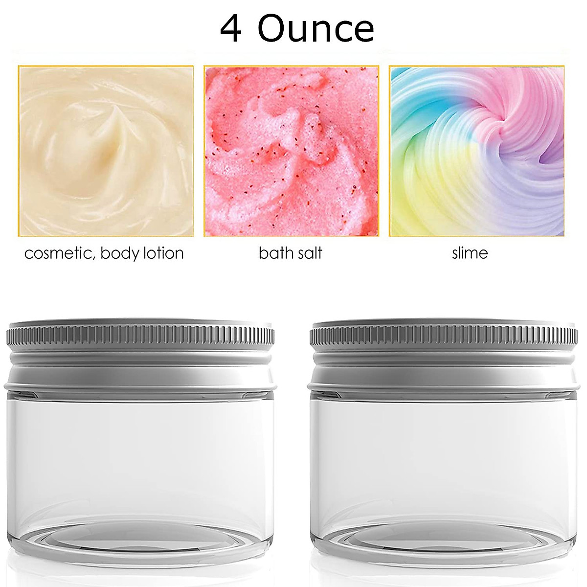 4 Ounce Plastic Container Jars Refillable Empty Cosmetic Containers for Cream, Lotion, Liquid, Ointments, Silver Lids 12 Pcs
