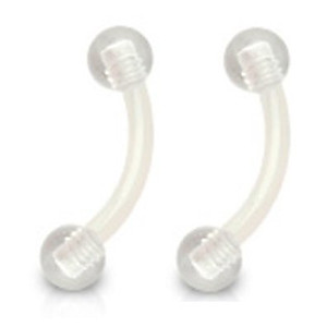 16GA Clear Bioflex Curved Eyebrow Retainer Ring Piercing, Sold as a Pair