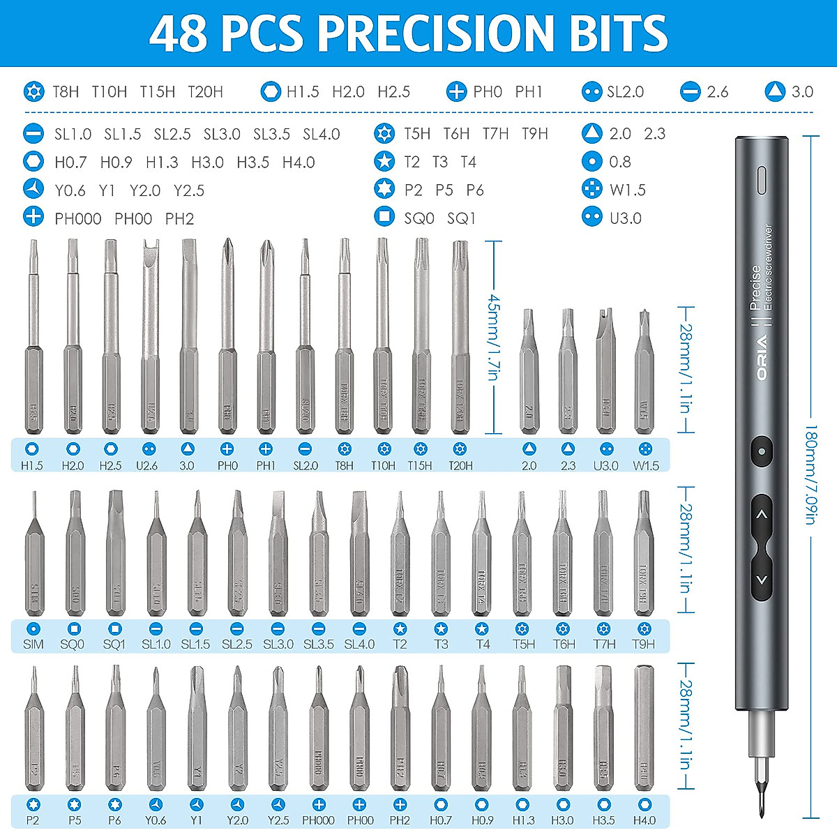 AMIR 62 In 1 Automatic Screwdriver, Mini Electric Precision Screwdriver Set, Power Small Cordless Torque Repair Tools With 48 Magnetic Bits, Led Light, USB Charge, Fix Phone Laptop Toys Watch Camera