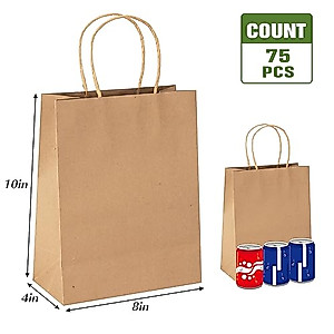 Moretoes 75pcs Paper Bags with Handles, 8x4x10 Inch Medium Sizes Gift Bags Bulk, Brown Paper Bags for Small Business, Shopping Bags, Retail Bags, Party Bags, Favor Bags
