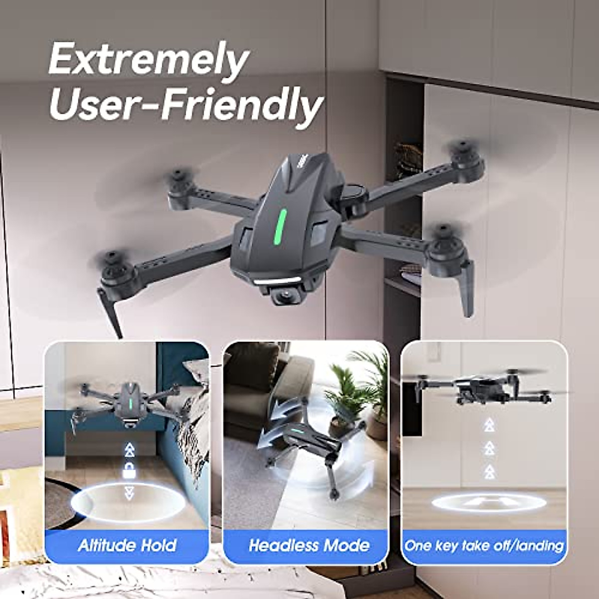 DEERC Drone with Camera, D70 Drones with Camera for Adults 720P HD, RC Quadcopter for Beginners with 2 Batteries, Kids Toy Easy to Play, Auto Hover, Voice Control, APP Control, 3D Flips