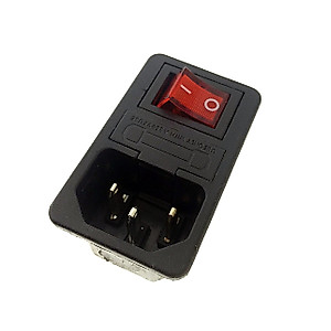 3 Pin IEC320 C14 Inlet Male Plug Power Socket Red Light Boat Rocker Switch with Fuse Holder Neon Lamp Supply Jack Connector AC 250V 10A, 2-Pack