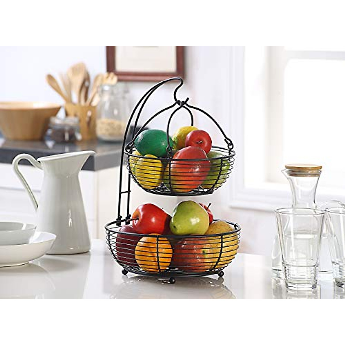 SunnyPoint Black Multifunction 2-tier Basket with Banana Hook
