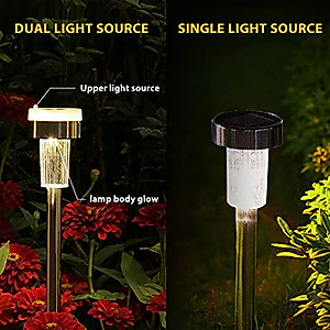 TWINSLUXES 16 Pack Solar Pathway Lights Outdoor Dual Light Source LED Solar Waterproof Pathway Lights for Garden Patio and Walkway Decoration Warm White.