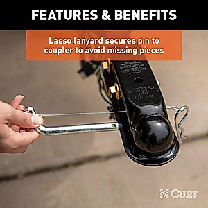 CURT 25470 QuickPin No-Latch Trailer Coupler for 2-Inch Hitch Ball, 2-in Channel, 3,500 lbs