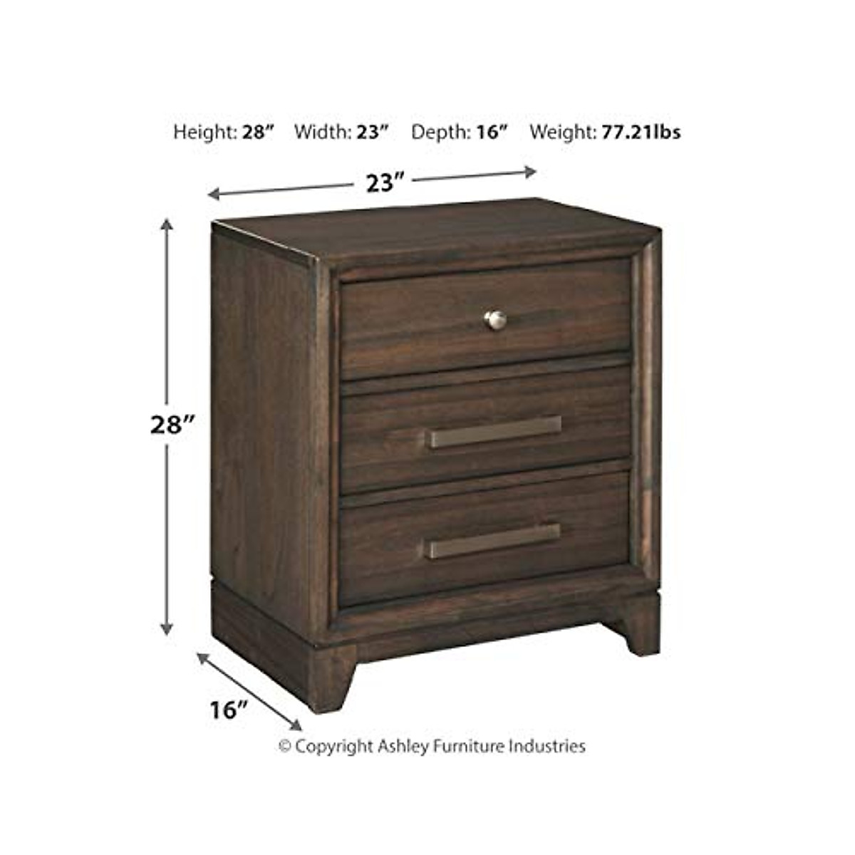 Signature Design by Ashley Brueban Transitional Contemporary 3 Drawer Nightstand with Dovetail Construction, Chestnut Brown