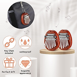 15 Pcs 8 Key Mini Kalimba Portable Thumb Piano Tiny Wood Finger Piano Oval Shape Marimba Instrument Small Pocket Musical Gifts for Kids Adults Beginners, Ropes and Chains Thanksgiving Christmas Gift
