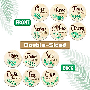 R HORSE Wooden Baby Monthly Milestone Cards with Announcement Sign, 7Pcs Double-Sided Hello World Baby Birth Announcement Milestone Discs, Newborn Month Milestone First Year Photo Props for Boys Girls