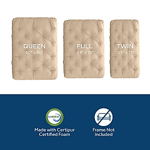 by The Futon Factory Cooling Gel Memory Foam 8 inch Futon Mattress - Solid Khaki Cover - Full Size - CertiPUR Certified Foams - Made in USA - (Frame not Included)