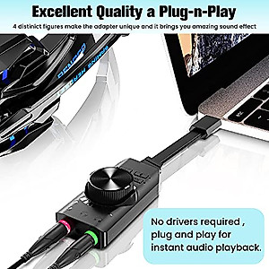 USB Sound Card Adapter BENGOO 7.1 Channel External Audio Adapter Stereo Sound Card Converter 3.5mm AUX Microphone Jack for Gaming Headset Earphone PS4 Laptop Desktop Windows Mac OS Linux, Plug Play