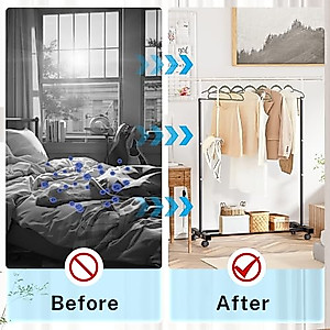 VICERII Clothing Rack, 55.51 Inch Garment Rack with Wheels and Bottom Shelf, 130LB Capacity Heavy Duty Rolling Clothes Racks for Hanging Clothes, Coats, Shirts, Sweaters, Skirts, Dress, Black