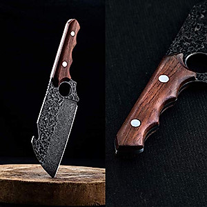 Purple Dragon Boning Knife Hand Forged Chef Knife with Leather Sheath Gift Box Bottle Opener Design Sharp Meat Butcher Cleaver Kitchen Knife for Kitchen Outdoor BBQ Camping
