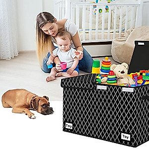 Meerainy Toy Box Storage Organizer with Lid,Collapsible Toys Boxes Chest Basket Bins with Sturdy Handles for Boys and Girls, Nursery, Playroom
