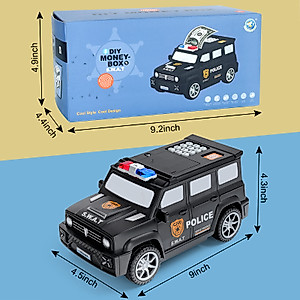 GuDoQi Piggy Bank for Boys Girls, Mini ATM Police Car Bank Coin Bank Money Saving Box with Password, Electronic Money Bank Toy Car with Music, Great Birthday Gifts for Kids Black