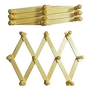 1 Wooden Expandable Coat Rack Hanger Wall Mounted Accordion Hook Hats Mugs Coats, Tan, Variable