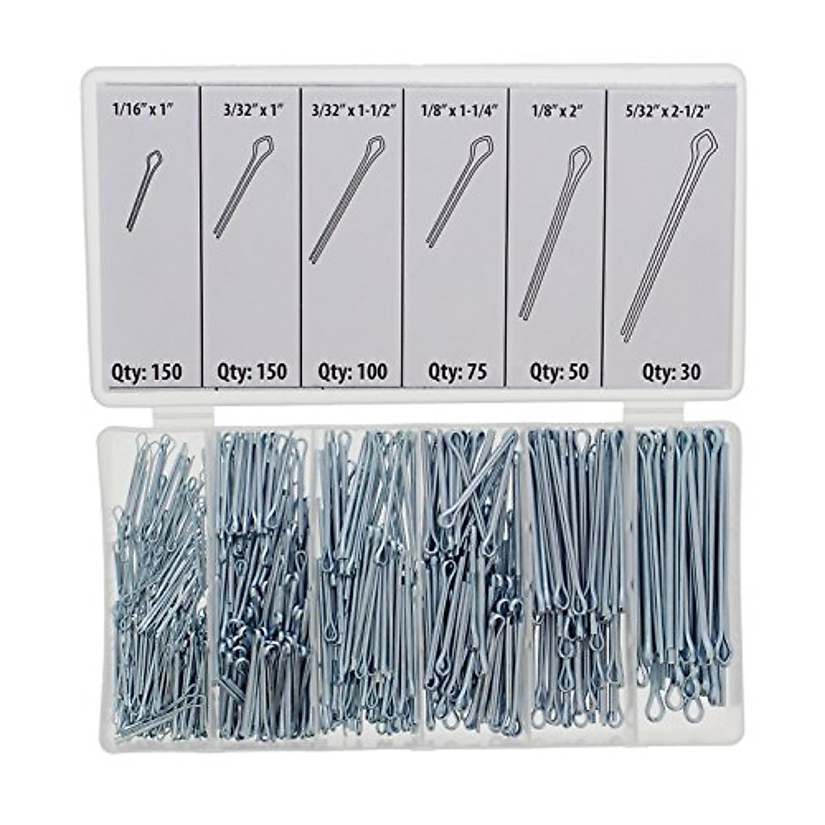 ABN Cotter Pin Key 555 pc Assortment Set, 1/16 x 1 to 5/32 x 2-1/2 Inch – Steel Locking Automotive Axle Trailer Pins