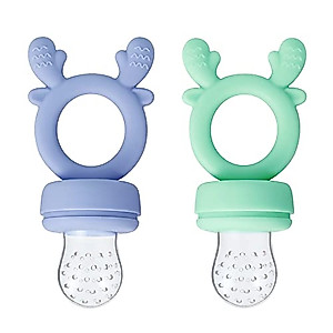 PandaEar 2 Pack Silicone Baby Fresh Fruit Feeder with 3 Different Size Silicone Pouch for Teething Relief| Baby Food Feeder Pacifier Training Massaging Toy Teether