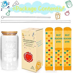 ANOTION Gifts for Teachers - Teacher Tumbler Sock Teacher Appreciation Gifts for Women Teacher Thank You Gifts First Day of School Teacher Gift Teacher Retirement Gifts New Teacher Gift