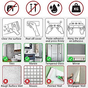 Mbillion Shower Caddy Shelf Organizer Rack, 2 Pack SUS304 Stainless Steel Wall Mounted Self Adhesive Shower Storage Organization Rack with Hooks for Bathroom & Kitchen
