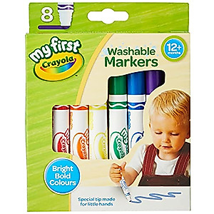 Crayola MyFirst Washable Markers - Assorted Colours (Pack of 8) | Easy-Grip Markers Perfect for Toddlers Hands | Ideal for Kids Aged 12+ Months