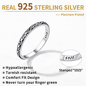 ChicSilver 925 Sterling Silver Ring 2mm Retro Vine Stacking Rings Eternity Wedding Band for Women Size 9