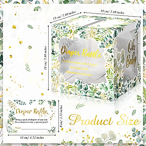Pasimy 51 Pcs Greenery Diaper Raffle Tickets with Diaper Raffle Card Box Clear Greenery Diaper Raffle Cards Diaper Raffle Box Set Baby Shower Raffle Game Kit for Baby Shower Party Favor Decorations