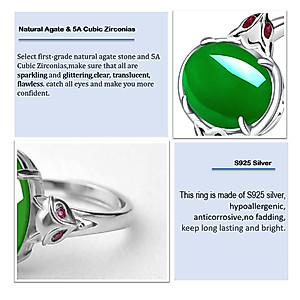 MYLYAHY S925 Sterling Silver Natural Solid Onyx Stone Ring for Women,Cubic Zirconia Eyes Fox/Flower Engraved Agate Stone Rings for Women,Adjustable Handmade Women Turkish Ring Jewelry (Fox_B)