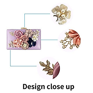 shiiriin | Women’s Lilac Clutch Purse 3D Floral Hand Bag | Handmade with Pearl | Bridal Wedding Daytime Evening Party