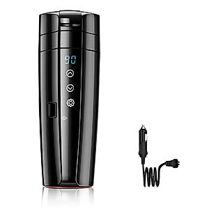 12V/24V Car Heating Cup, 400mL Stainless Steel Heated Travel Mug Car Home Dual Use Smart Temperature Control Electric Kettle for Coffee Tea Milk