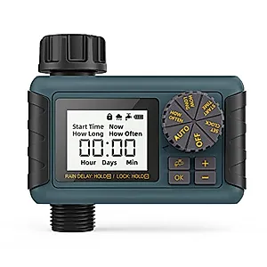 Sprinkler Timer, Diivoo Hose Timer with Timing and Frequency Irrigation, Water Timer for Garden Hose with Rain Delay and Manual Watering for Lawn, Blue