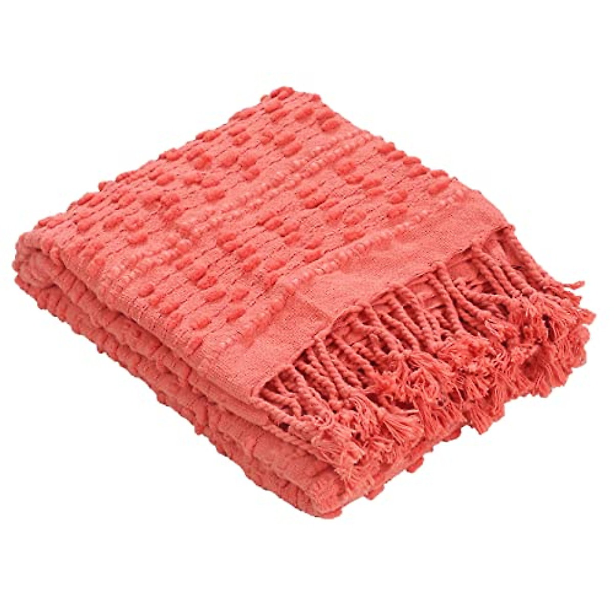 ACCENTHOME Cotton Throw Blanket with Tufted Decorative Design | 50''X60'' Cozy Chenille Knit Lightweight Boho Chic Blankets | Coral Soft Fringe Tassel Blankets for Couch, Bedroom, Living Room Sofa