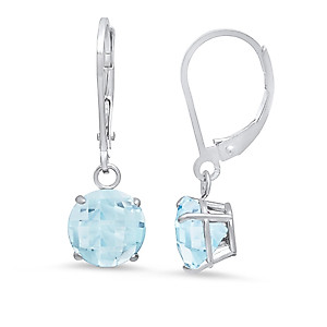 MAX + STONE 925 Sterling Silver 8mm Round March Birthstone Aquamarine Dangle Earrings for Women with Leverbacks