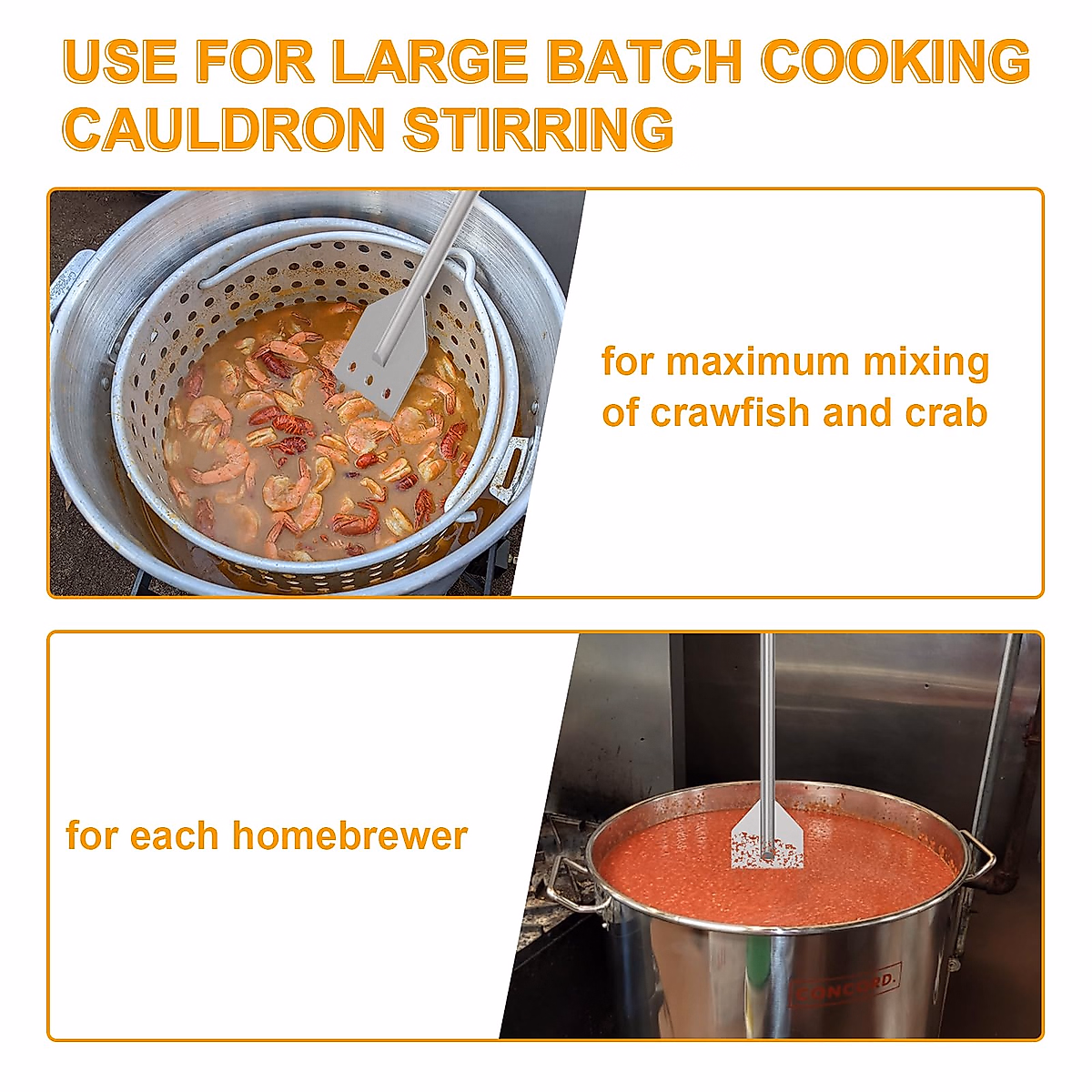 BBQ PLUS 42 Inch Crawfish/Crab Boil Mixing Stir Paddle and Wire Mesh Skimmer Spoon Fryer with Long Handle for Stockpots and Fry Pots,Large Stirring Paddle Skimmer Ladle Accessories