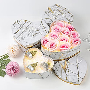 Oairse Nesting Gift Boxes with Lids for Present Heart Shaped Flower Boxes for Arrangements Set of 4 Marble Floral Gift Boxes for Bridesmaid, Proposal, Wedding, Birthday, Baby Showers