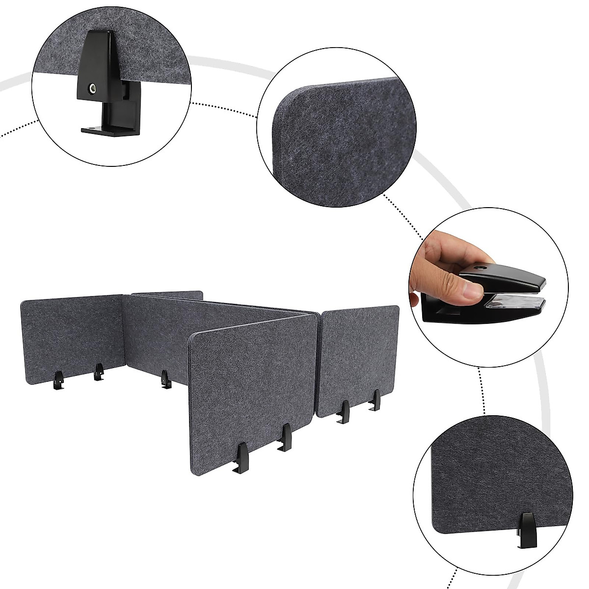 Desk Divider,Modern Stand Up Desk Store ReFocus Raw Clamp-On Acoustic Desk Divider Mounted Privacy Panel,Sound Blocking Desk Divider,Desktop Mounting (47.25in x 16in)