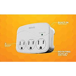 Woods 41034 Surge Protector with 3 Power, 3-Outlet 1000J of Protection
