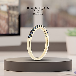 10K Yellow Gold Natural Blue Sapphire Wedding Anniversary September Birthstone Band Ring - Size 8