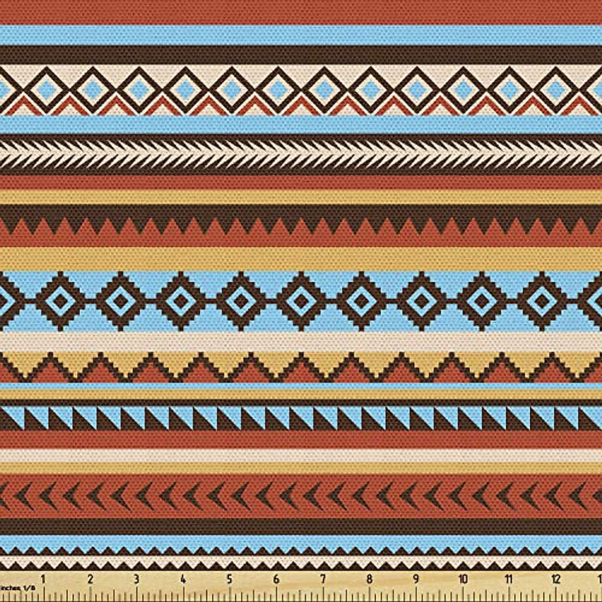 Lunarable Tribal Fabric by The Yard, Pattern Chevrons Arrow Heads Rectangles Motifs Design, Decorative Fabric for Upholstery and Home Accents, 1 Yard, Blue Orange