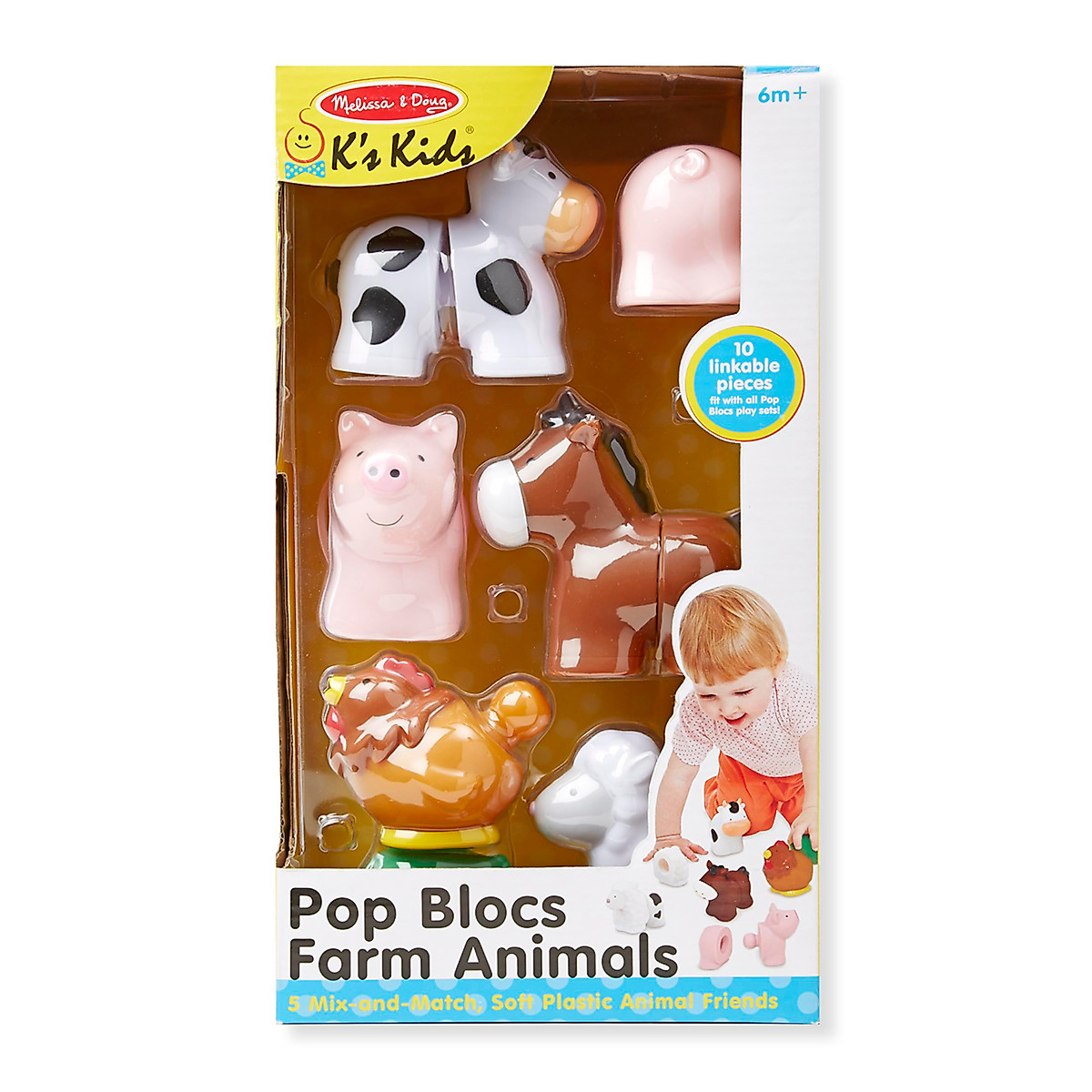 Melissa & Doug Pop Blocs Farm Animals Educational Baby Toy - 10 Linkable Pieces