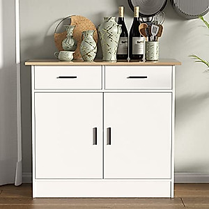 Cozy Castle Kitchen Buffet Storage Cabinet with Doors, Drawers and Flexible Shelf, Buffet Table Sideboard for Kitchen, Entryway, Dining Room,White