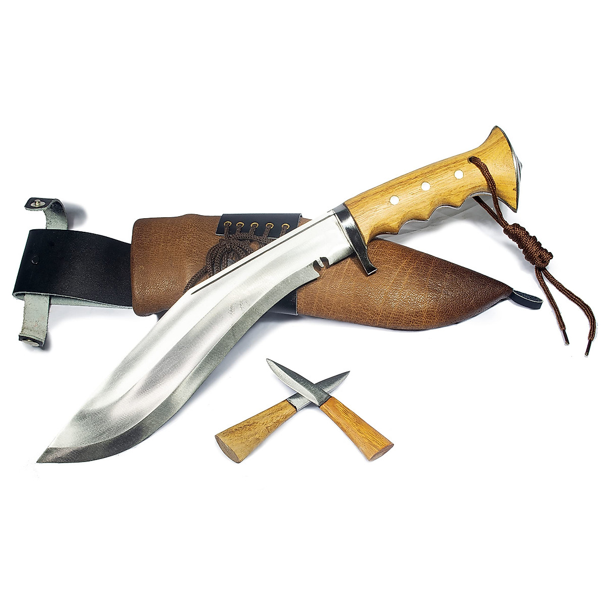 ESK Hand-Hammered Historical Iraqi Kukri Knife, 10” Blade Carbon Steel Kukri with Leather Sheath and 2 small knives, Handmade in Nepal by Bishwakarmas