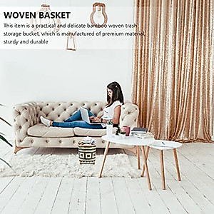 Cabilock Woven Trash Can Natural Wastebasket Garbage Bin Small Seagrass Rubbish Container Wicker Storage Basket Laundry Hamper Planter Pot for Kitchen Office