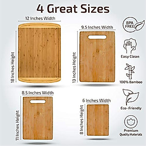 Bamboo Cutting Board Set of 4 - Kitchen Chopping Boards with Juice Groove for Meat, Cheese and Vegetables - Large Natural Wood Butcher Block, Cheese Board & Charcuterie Board