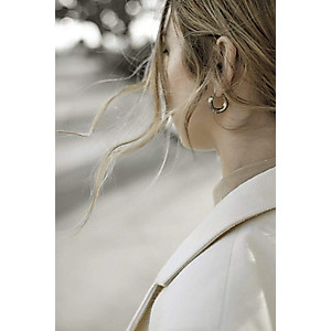 Silver Chunky Hoop Earrings Thick Hoops for Women | 925 Sterling Silver Post Shiny Polished Round-Tube Lightweight Hoop Earrings for Women Girls, Diameter 20mm